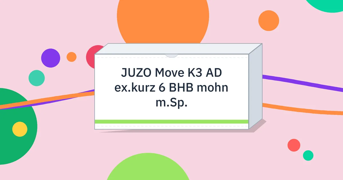 Symbolbild: Packung mit der Aufschrift JUZO Move K3 AD ex.kurz 6 BHB mohn m.Sp. (PZN 18573682) – Verfügbarkeit und Bezug in Apotheken in Frankfurt am Main