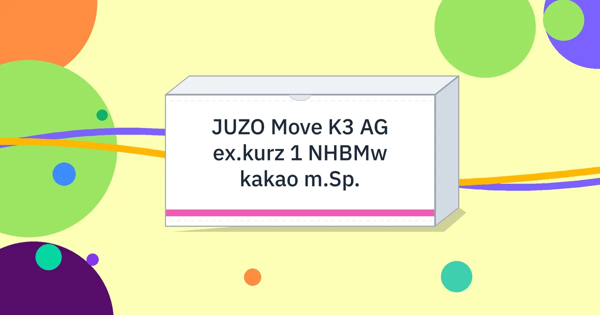 Symbolbild: Packung mit der Aufschrift JUZO Move K3 AG ex.kurz 1 NHBMw kakao m.Sp. (PZN 18594856) – Verfügbarkeit und Bezug in Apotheken in Frankfurt am Main