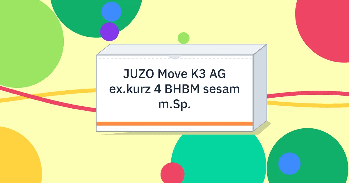 Symbolbild: Packung mit der Aufschrift JUZO Move K3 AG ex.kurz 4 BHBM sesam m.Sp. (PZN 18584071) – Verfügbarkeit und Bezug in Apotheken in Frankfurt am Main