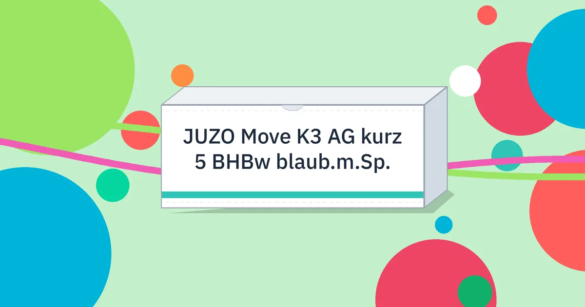Symbolbild: Packung mit der Aufschrift JUZO Move K3 AG kurz 5 BHBw blaub.m.Sp. (PZN 18591645) – Verfügbarkeit und Bezug in Apotheken in Frankfurt am Main