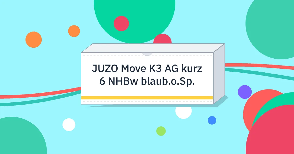 Symbolbild: Packung mit der Aufschrift JUZO Move K3 AG kurz 6 NHBw blaub.o.Sp. (PZN 18592343) – Verfügbarkeit und Bezug in Apotheken in Frankfurt am Main