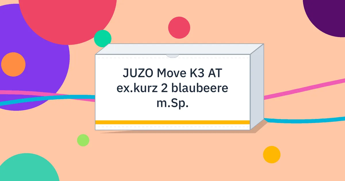 Symbolbild: Packung mit der Aufschrift JUZO Move K3 AT ex.kurz 2 blaubeere m.Sp. (PZN 20680095) – Verfügbarkeit und Bezug in Apotheken in Frankfurt am Main