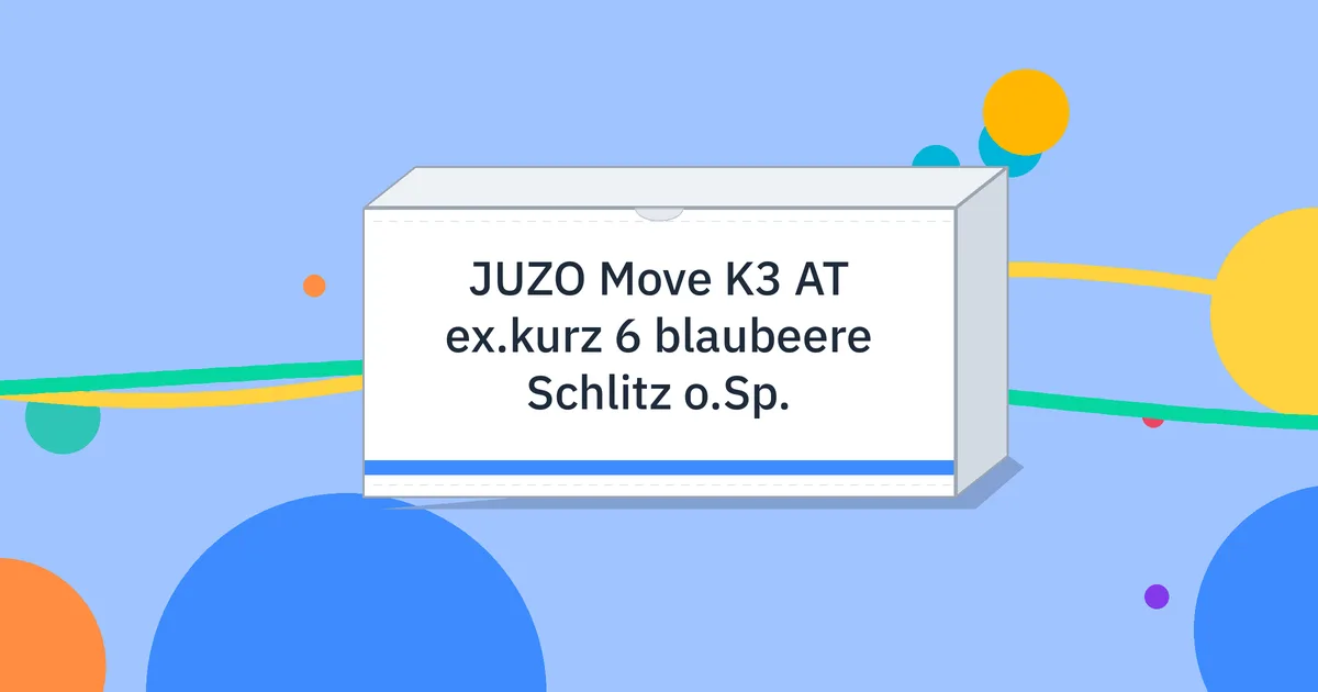 Symbolbild: Packung mit der Aufschrift JUZO Move K3 AT ex.kurz 6 blaubeere Schlitz o.Sp. (PZN 20682711) – Verfügbarkeit und Bezug in Apotheken in Frankfurt am Main