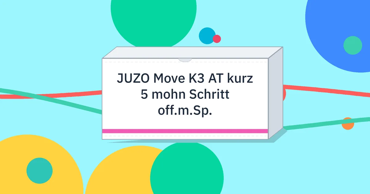 Symbolbild: Packung mit der Aufschrift JUZO Move K3 AT kurz 5 mohn Schritt off.m.Sp. (PZN 20683886) – Verfügbarkeit und Bezug in Apotheken in Frankfurt am Main