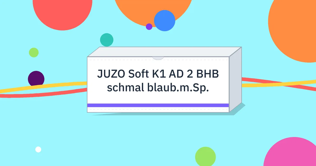 Symbolbild: Packung mit der Aufschrift JUZO Soft K1 AD 2 BHB schmal blaub.m.Sp. (PZN 15461126) – Verfügbarkeit und Bezug in Apotheken in Frankfurt am Main