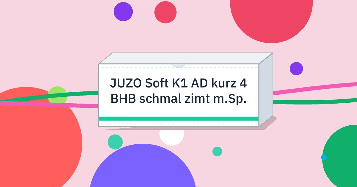 Symbolbild: Packung mit der Aufschrift JUZO Soft K1 AD kurz 4 BHB schmal zimt m.Sp. (PZN 15461586) – Verfügbarkeit und Bezug in Apotheken in Frankfurt am Main