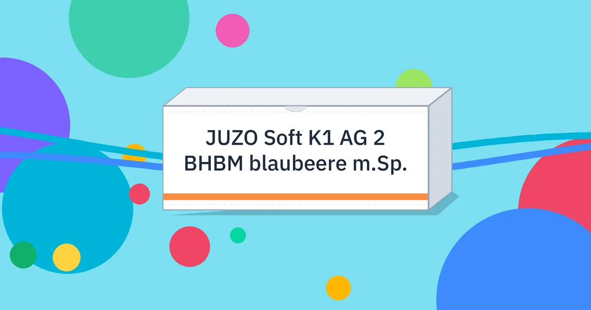 Symbolbild: Packung mit der Aufschrift JUZO Soft K1 AG 2 BHBM blaubeere m.Sp. (PZN 14855082) – Verfügbarkeit und Bezug in Apotheken in Frankfurt am Main