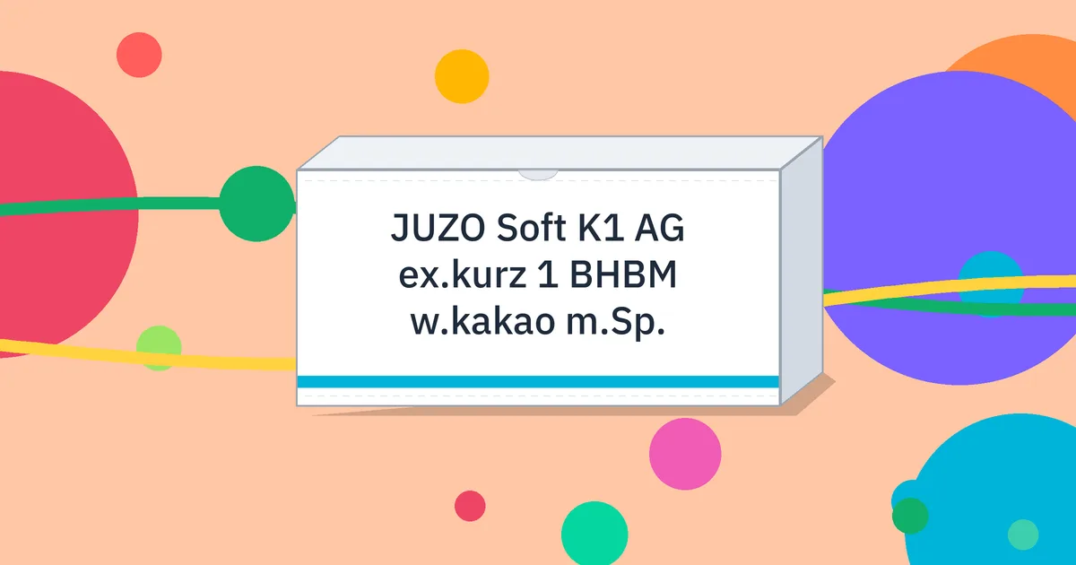 Symbolbild: Packung mit der Aufschrift JUZO Soft K1 AG ex.kurz 1 BHBM w.kakao m.Sp. (PZN 14864508) – Verfügbarkeit und Bezug in Apotheken in Frankfurt am Main
