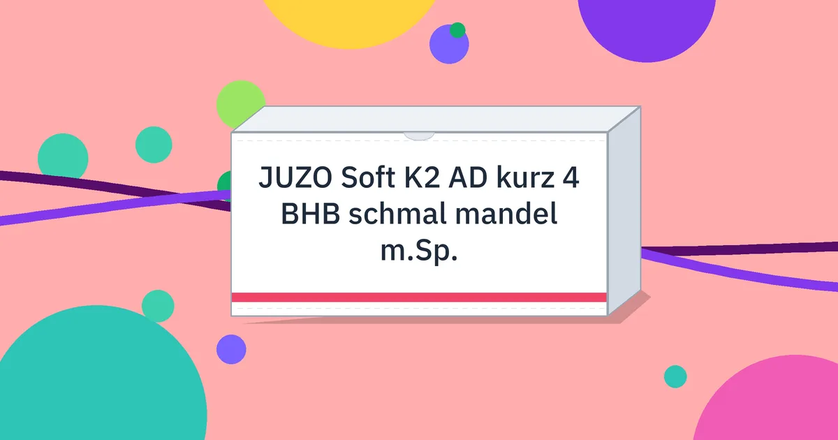 Symbolbild: Packung mit der Aufschrift JUZO Soft K2 AD kurz 4 BHB schmal mandel m.Sp. (PZN 15465911) – Verfügbarkeit und Bezug in Apotheken in Frankfurt am Main