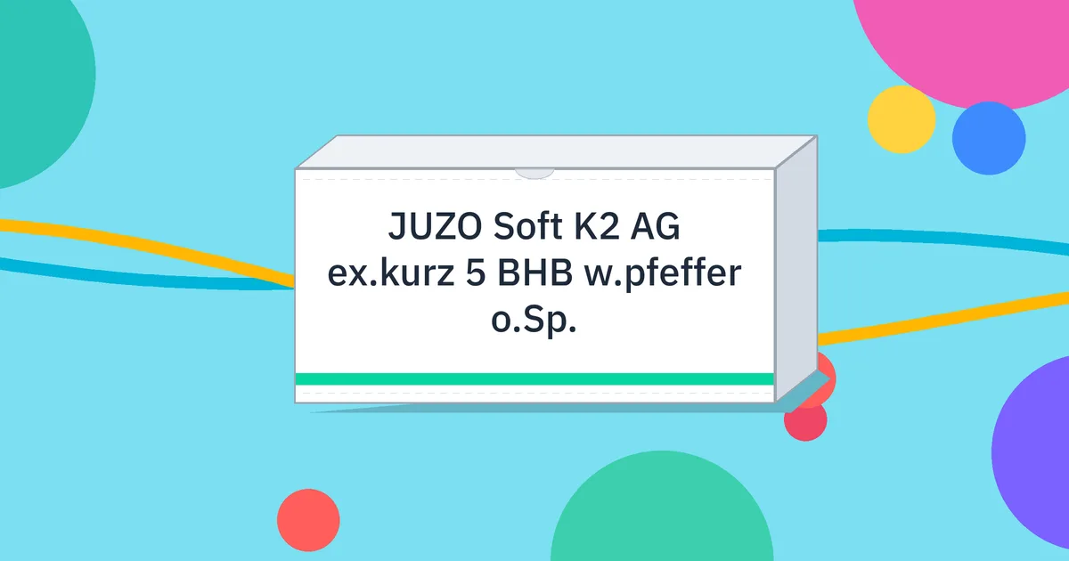 Symbolbild: Packung mit der Aufschrift JUZO Soft K2 AG ex.kurz 5 BHB w.pfeffer o.Sp. (PZN 14843854) – Verfügbarkeit und Bezug in Apotheken in Frankfurt am Main