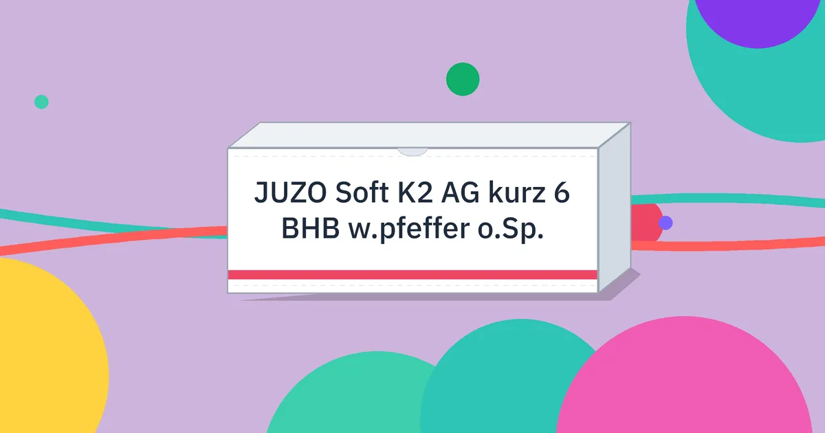 Symbolbild: Packung mit der Aufschrift JUZO Soft K2 AG kurz 6 BHB w.pfeffer o.Sp. (PZN 14842553) – Verfügbarkeit und Bezug in Apotheken in Frankfurt am Main