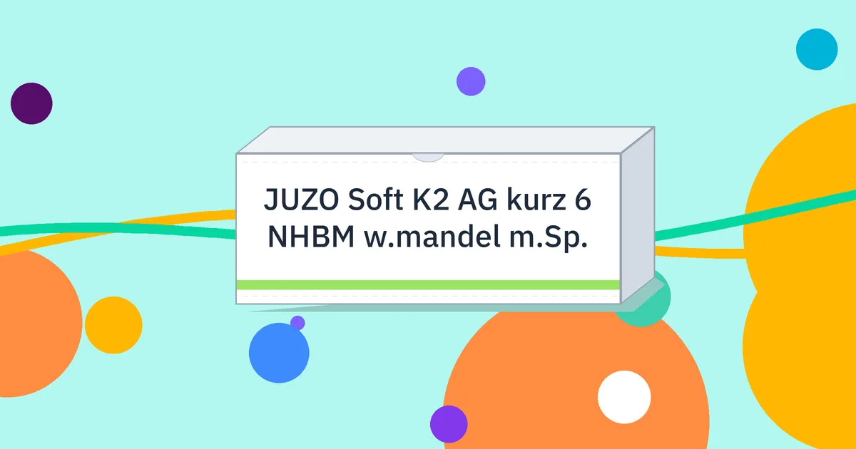 Symbolbild: Packung mit der Aufschrift JUZO Soft K2 AG kurz 6 NHBM w.mandel m.Sp. (PZN 15021002) – Verfügbarkeit und Bezug in Apotheken in Frankfurt am Main