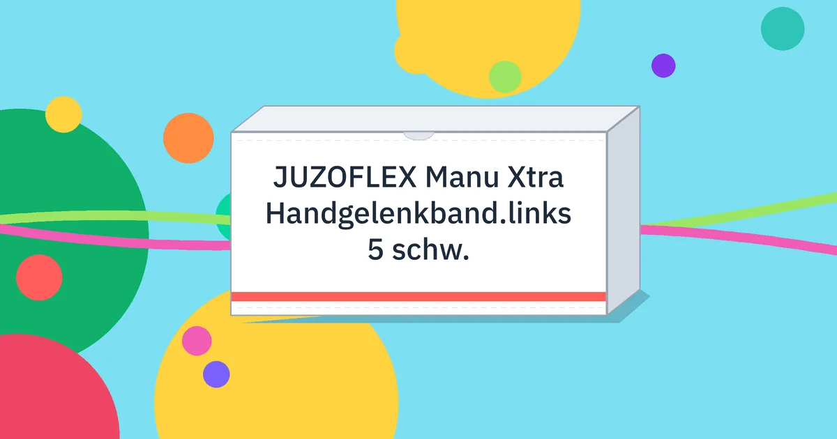 Symbolbild: Packung mit der Aufschrift JUZOFLEX Manu Xtra Handgelenkband.links 5 schw. (PZN 16635226) – Verfügbarkeit und Bezug in Apotheken in Frankfurt am Main