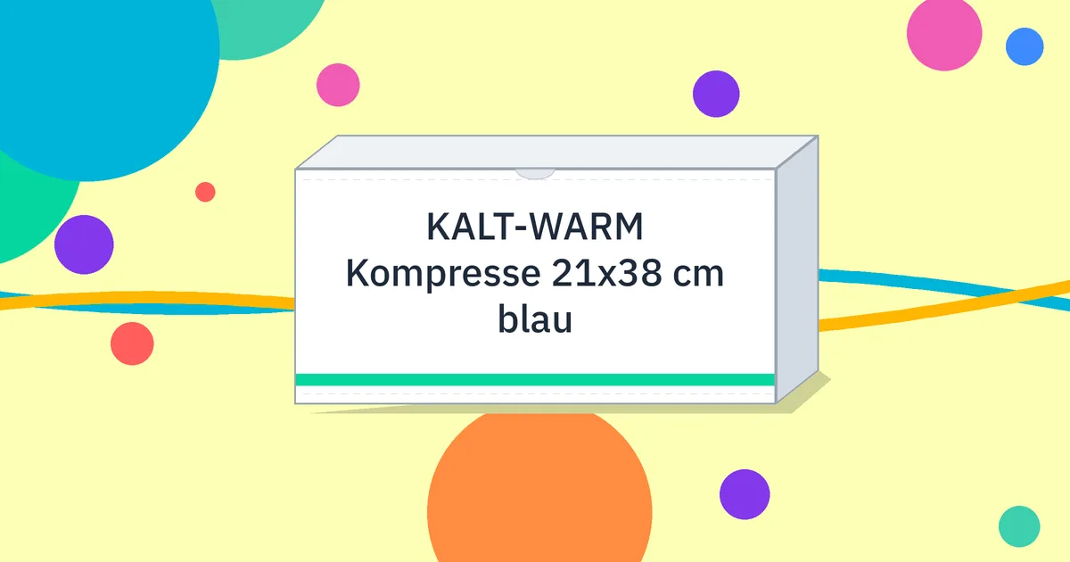 Symbolbild: Packung mit der Aufschrift KALT-WARM Kompresse 21x38 cm blau (PZN 07768632) – Verfügbarkeit und Bezug in Apotheken in Frankfurt am Main