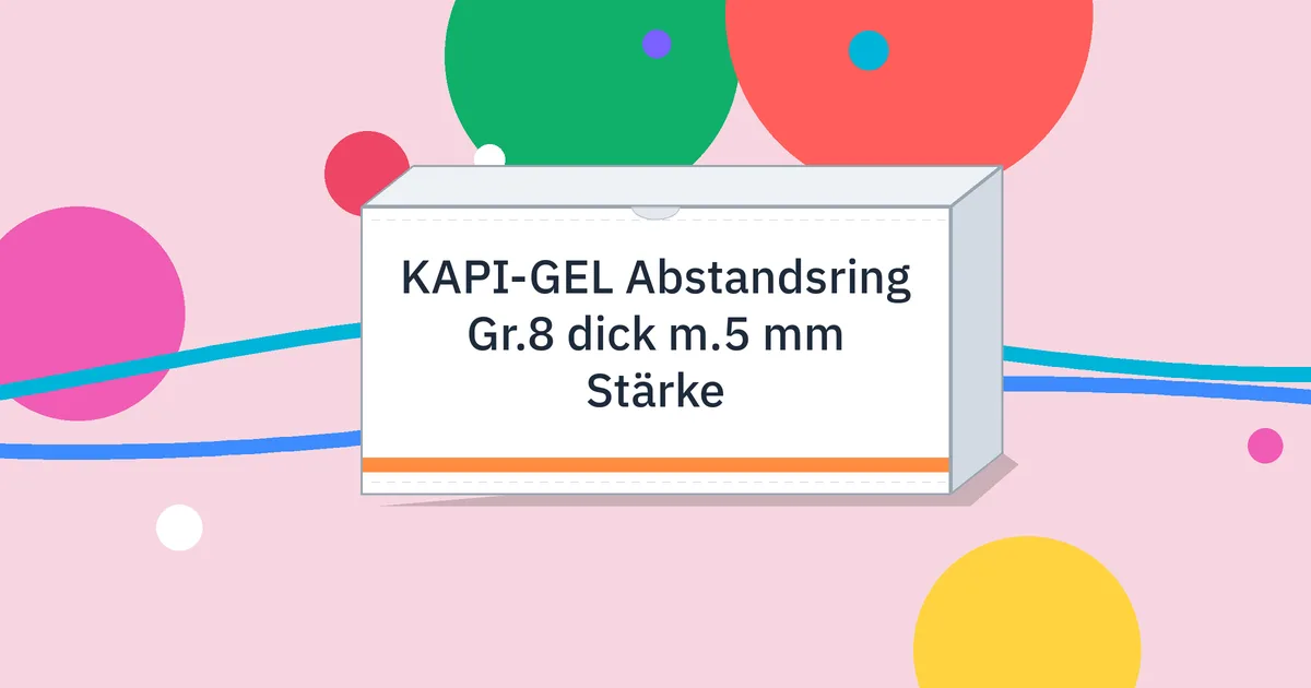 Symbolbild: Packung mit der Aufschrift KAPI-GEL Abstandsring Gr.8 dick m.5 mm Stärke (PZN 17382112) – Verfügbarkeit und Bezug in Apotheken in Frankfurt am Main