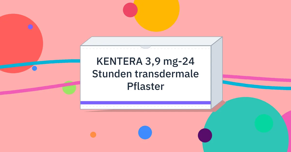 Symbolbild: Packung mit der Aufschrift KENTERA 3,9 mg-24 Stunden transdermale Pflaster (PZN 03109921) – Verfügbarkeit und Bezug in Apotheken in Frankfurt am Main