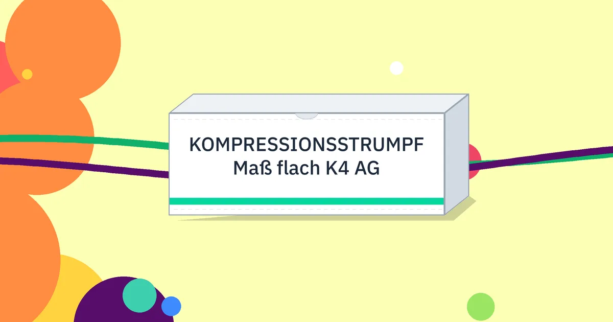 Symbolbild: Packung mit der Aufschrift KOMPRESSIONSSTRUMPF Maß flach K4 AG (PZN 16745512) – Verfügbarkeit und Bezug in Apotheken in Frankfurt am Main