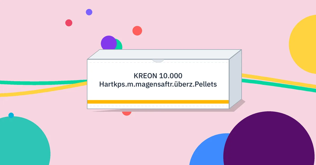 Symbolbild: Packung mit der Aufschrift KREON 10.000 Hartkps.m.magensaftr.überz.Pellets (PZN 07009286) – Verfügbarkeit und Bezug in Apotheken in Frankfurt am Main