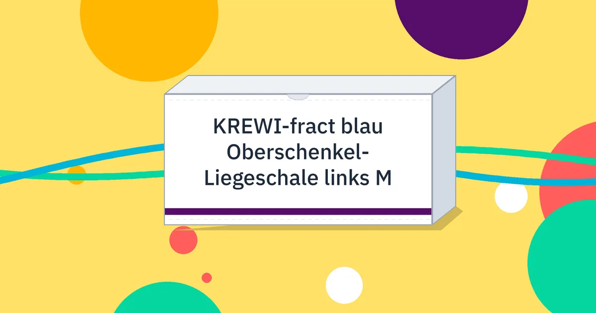 Symbolbild: Packung mit der Aufschrift KREWI-fract blau Oberschenkel-Liegeschale links M (PZN 17299894) – Verfügbarkeit und Bezug in Apotheken in Frankfurt am Main