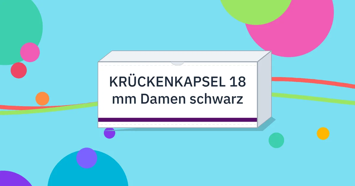 Symbolbild: Packung mit der Aufschrift KRÜCKENKAPSEL 18 mm Damen schwarz (PZN 07466173) – Verfügbarkeit und Bezug in Apotheken in Frankfurt am Main