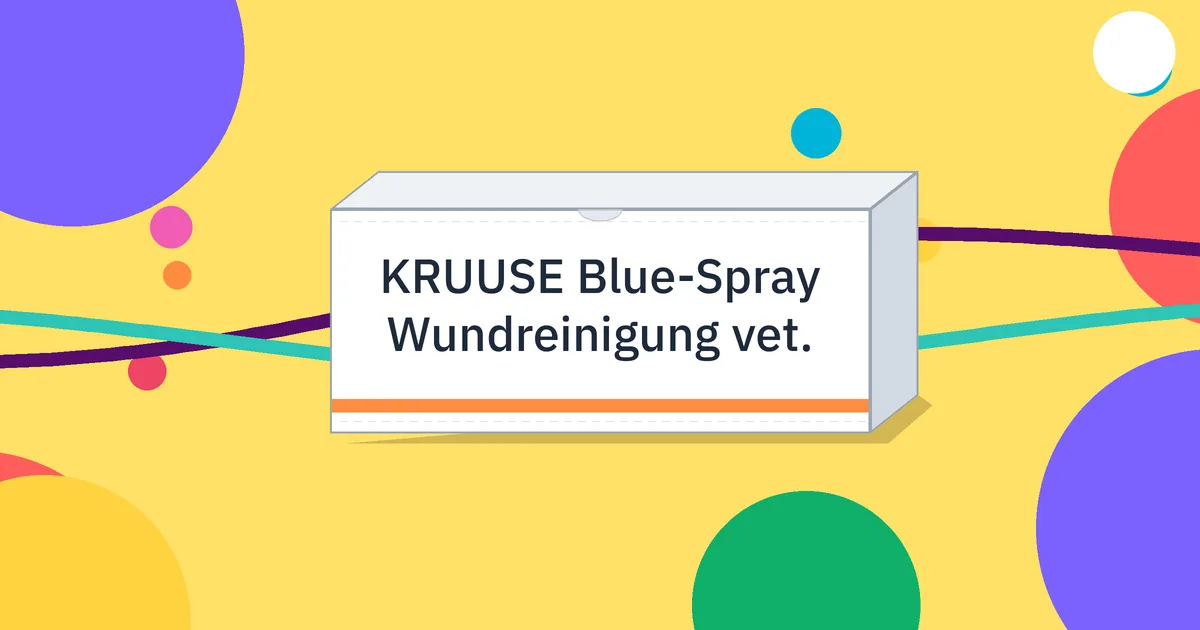Symbolbild: Packung mit der Aufschrift KRUUSE Blue-Spray Wundreinigung vet. (PZN 18444111) – Verfügbarkeit und Bezug in Apotheken in Frankfurt am Main