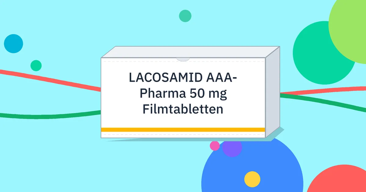 Symbolbild: Packung mit der Aufschrift LACOSAMID AAA-Pharma 50 mg Filmtabletten (PZN 17593820) – Verfügbarkeit und Bezug in Apotheken in Frankfurt am Main