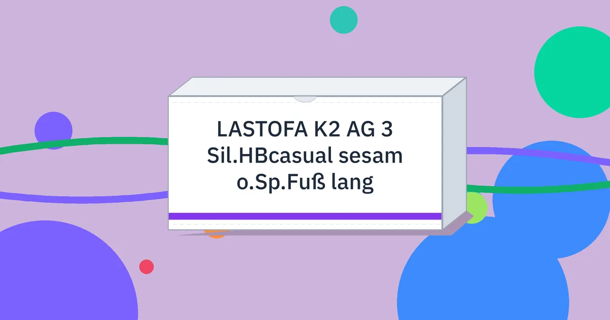 Symbolbild: Packung mit der Aufschrift LASTOFA K2 AG 3 Sil.HBcasual sesam o.Sp.Fuß lang (PZN 14149792) – Verfügbarkeit und Bezug in Apotheken in Frankfurt am Main