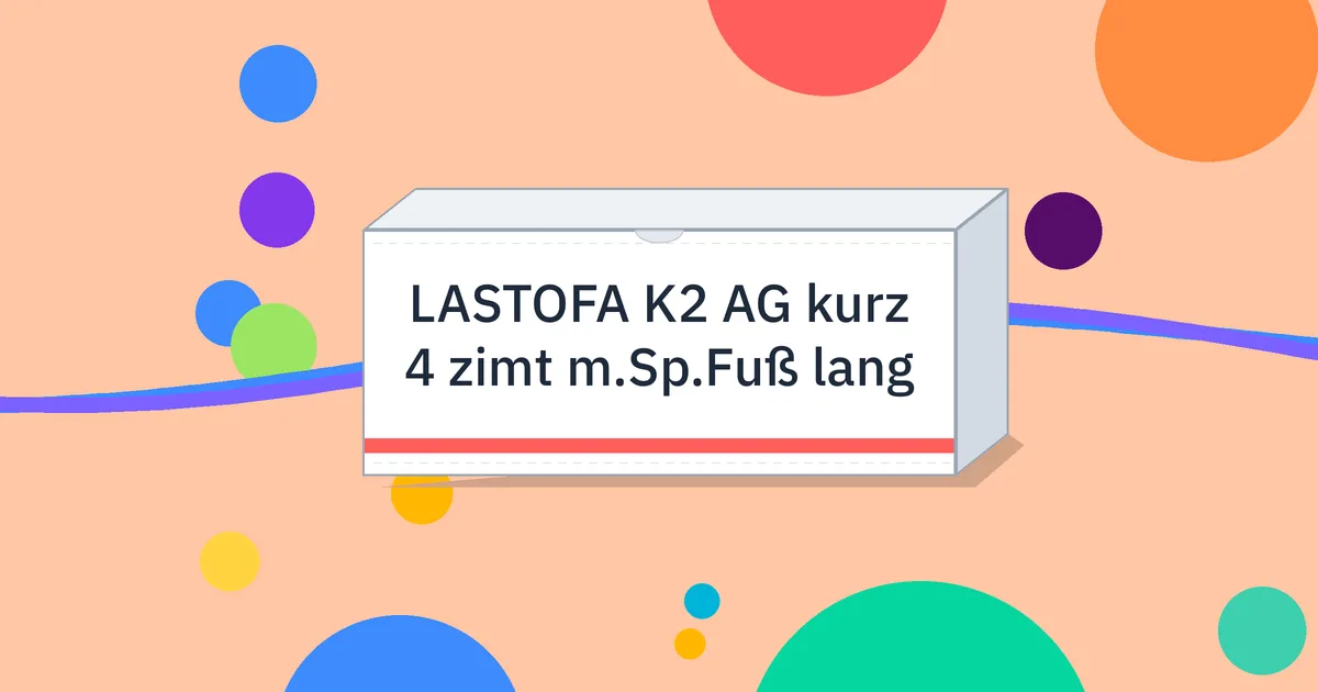 Symbolbild: Packung mit der Aufschrift LASTOFA K2 AG kurz 4 zimt m.Sp.Fuß lang (PZN 13805225) – Verfügbarkeit und Bezug in Apotheken in Frankfurt am Main