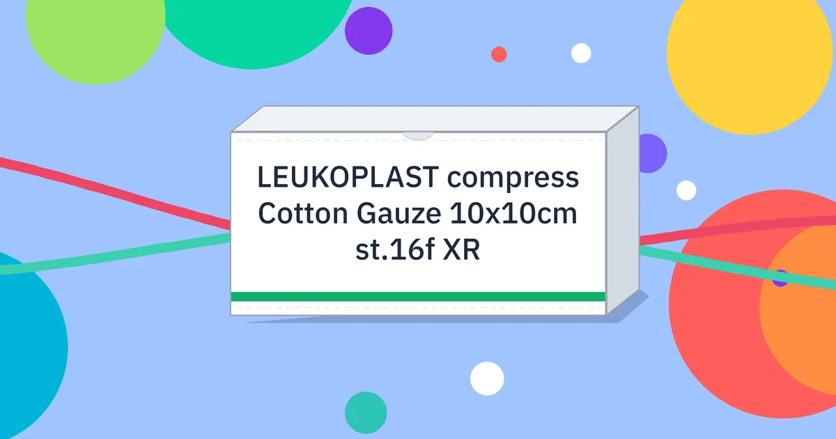 Symbolbild: Packung mit der Aufschrift LEUKOPLAST compress Cotton Gauze 10x10cm st.16f XR (PZN 17208006) – Verfügbarkeit und Bezug in Apotheken in Frankfurt am Main