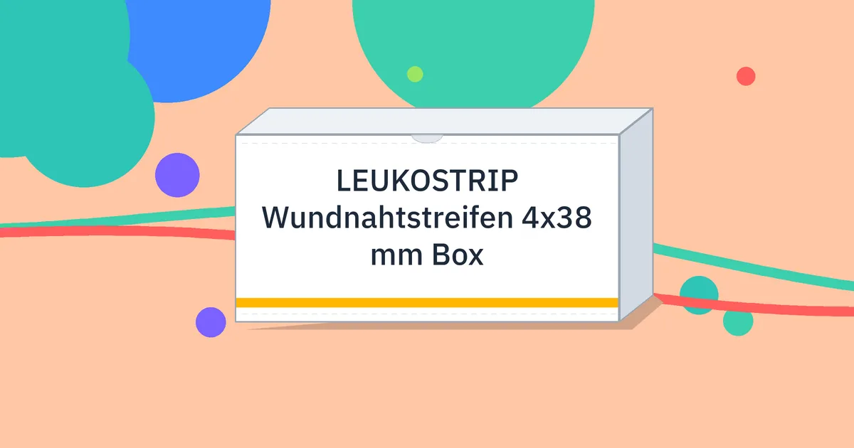 Symbolbild: Packung mit der Aufschrift LEUKOSTRIP Wundnahtstreifen 4x38 mm Box (PZN 03374362) – Verfügbarkeit und Bezug in Apotheken in Frankfurt am Main