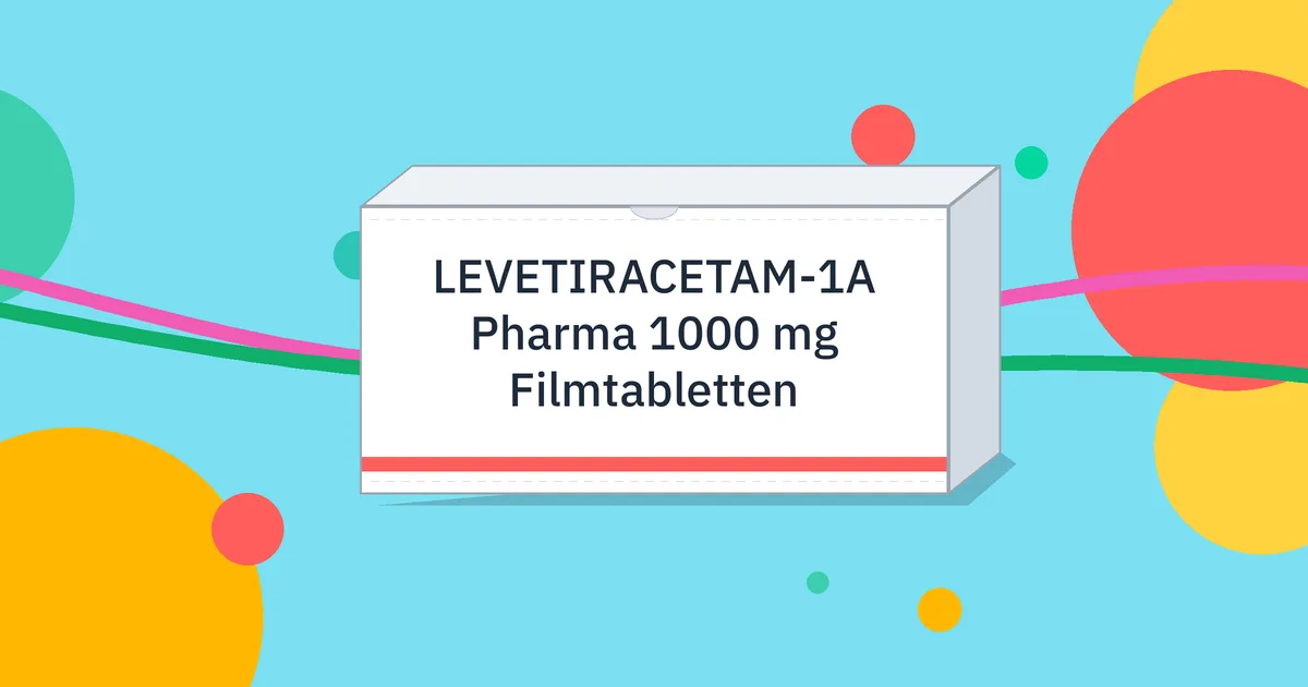 Symbolbild: Packung mit der Aufschrift LEVETIRACETAM-1A Pharma 1000 mg Filmtabletten (PZN 09123419) – Verfügbarkeit und Bezug in Apotheken in Frankfurt am Main