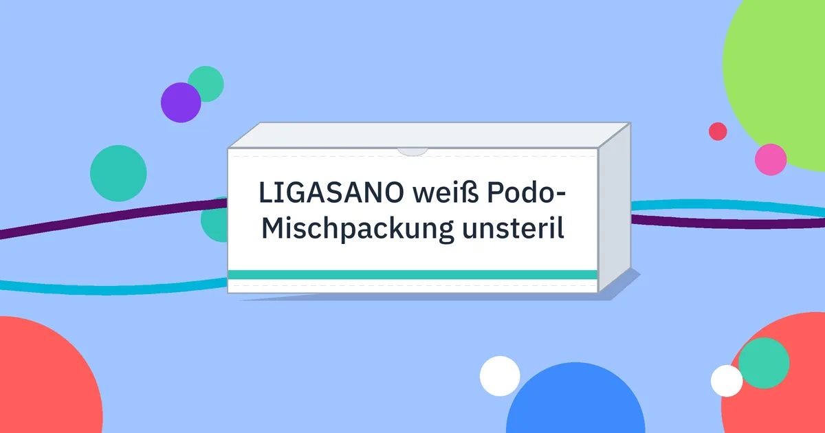 Symbolbild: Packung mit der Aufschrift LIGASANO weiß Podo-Mischpackung unsteril (PZN 17674961) – Verfügbarkeit und Bezug in Apotheken in Frankfurt am Main