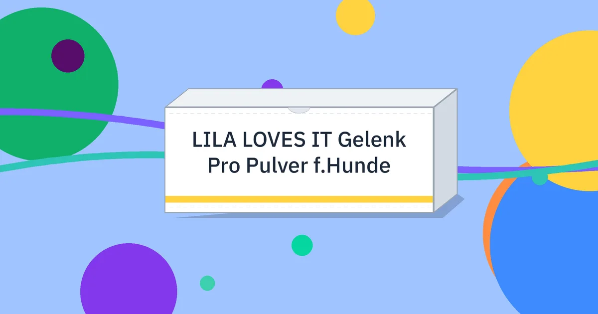 Symbolbild: Packung mit der Aufschrift LILA LOVES IT Gelenk Pro Pulver f.Hunde (PZN 17627453) – Verfügbarkeit und Bezug in Apotheken in Frankfurt am Main