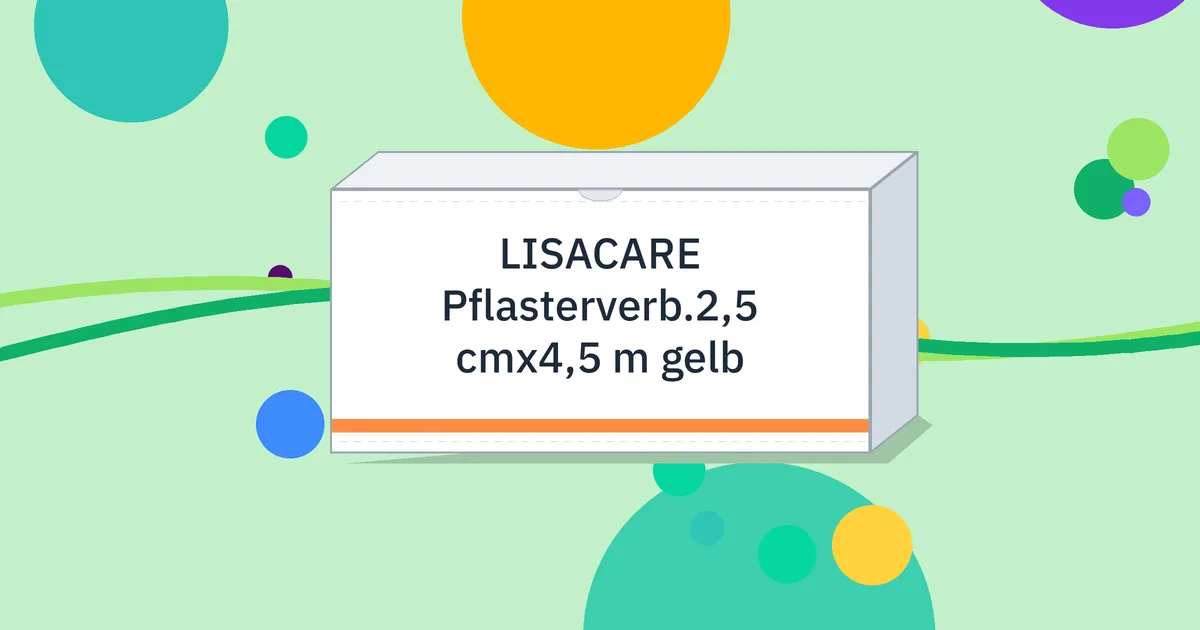 Symbolbild: Packung mit der Aufschrift LISACARE Pflasterverb.2,5 cmx4,5 m gelb (PZN 17891457) – Verfügbarkeit und Bezug in Apotheken in Frankfurt am Main