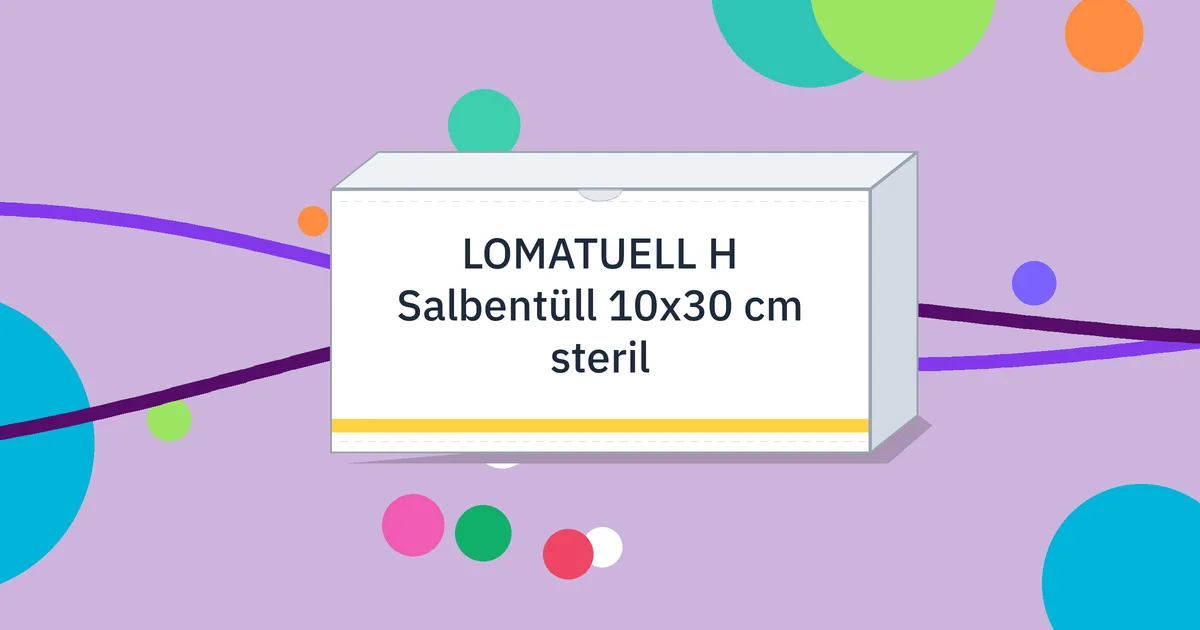Symbolbild: Packung mit der Aufschrift LOMATUELL H Salbentüll 10x30 cm steril (PZN 16664943) – Verfügbarkeit und Bezug in Apotheken in Frankfurt am Main