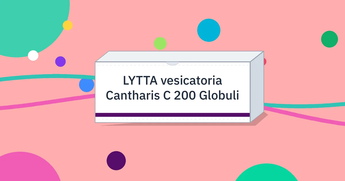 Symbolbild: Packung mit der Aufschrift LYTTA vesicatoria Cantharis C 200 Globuli (PZN 15305113) – Verfügbarkeit und Bezug in Apotheken in Frankfurt am Main