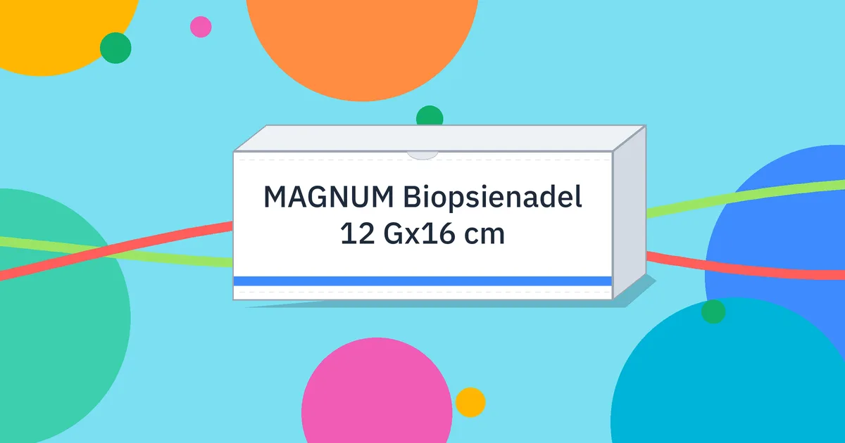 Symbolbild: Packung mit der Aufschrift MAGNUM Biopsienadel 12 Gx16 cm (PZN 03405128) – Verfügbarkeit und Bezug in Apotheken in Frankfurt am Main