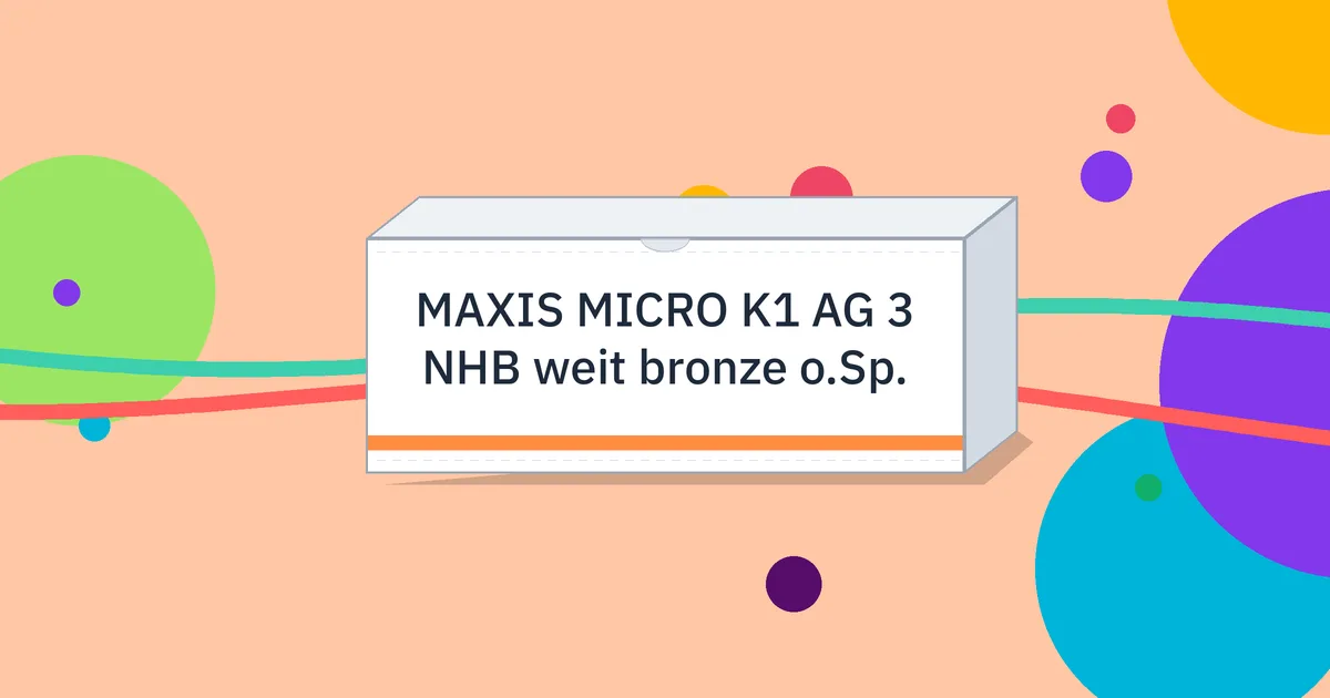 Symbolbild: Packung mit der Aufschrift MAXIS MICRO K1 AG 3 NHB weit bronze o.Sp. (PZN 17672502) – Verfügbarkeit und Bezug in Apotheken in Frankfurt am Main