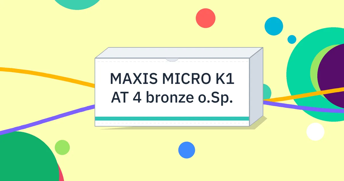Symbolbild: Packung mit der Aufschrift MAXIS MICRO K1 AT 4 bronze o.Sp. (PZN 17671342) – Verfügbarkeit und Bezug in Apotheken in Frankfurt am Main