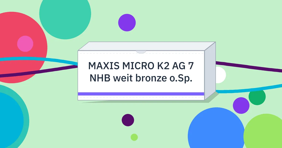 Symbolbild: Packung mit der Aufschrift MAXIS MICRO K2 AG 7 NHB weit bronze o.Sp. (PZN 17674079) – Verfügbarkeit und Bezug in Apotheken in Frankfurt am Main