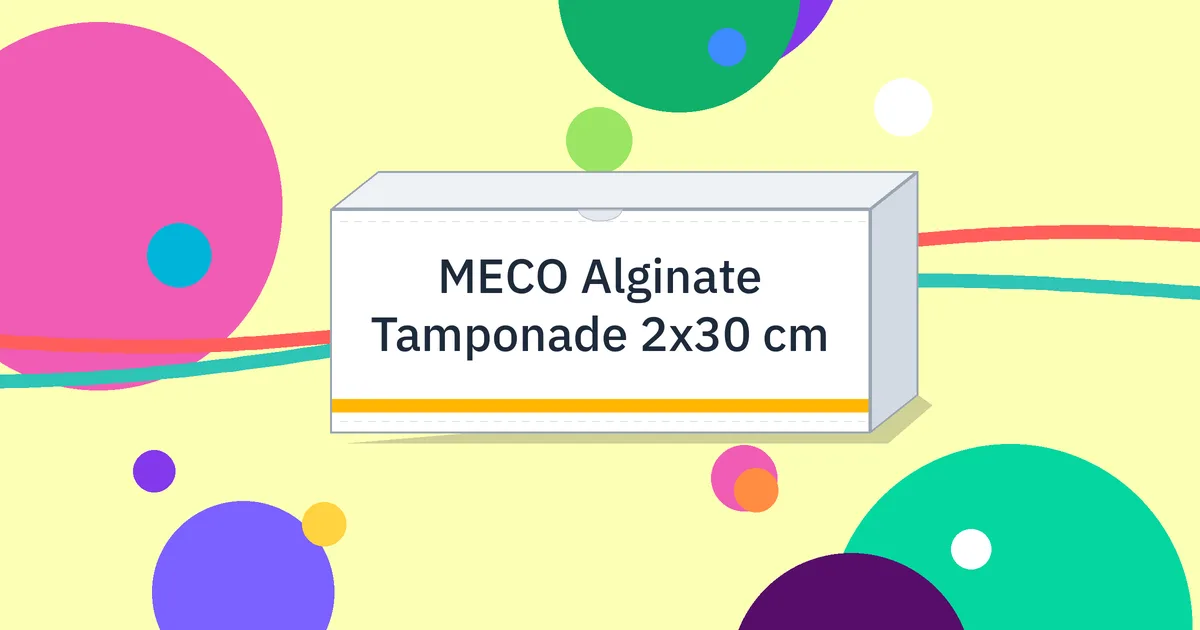 Symbolbild: Packung mit der Aufschrift MECO Alginate Tamponade 2x30 cm (PZN 18338248) – Verfügbarkeit und Bezug in Apotheken in Frankfurt am Main