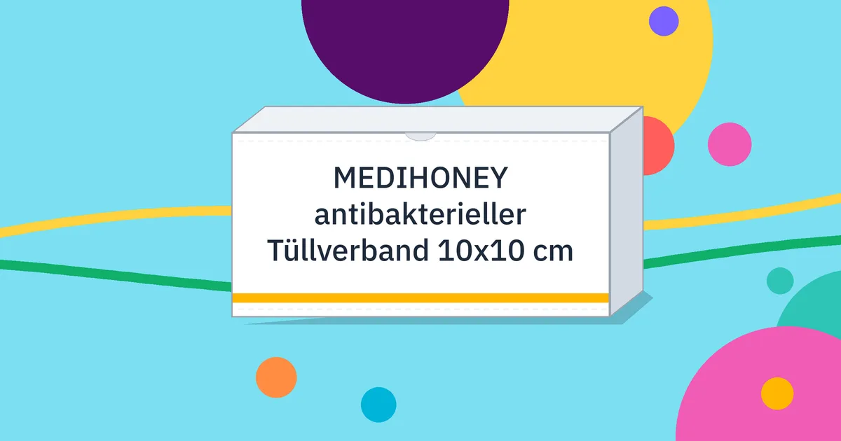 Symbolbild: Packung mit der Aufschrift MEDIHONEY antibakterieller Tüllverband 10x10 cm (PZN 07299456) – Verfügbarkeit und Bezug in Apotheken in Frankfurt am Main