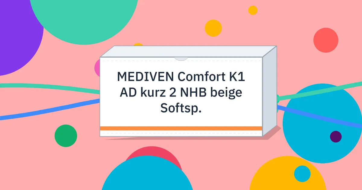 Symbolbild: Packung mit der Aufschrift MEDIVEN Comfort K1 AD kurz 2 NHB beige Softsp. (PZN 14556942) – Verfügbarkeit und Bezug in Apotheken in Frankfurt am Main