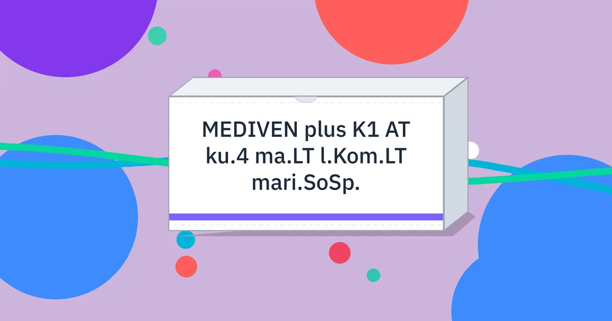 Symbolbild: Packung mit der Aufschrift MEDIVEN plus K1 AT ku.4 ma.LT l.Kom.LT mari.SoSp. (PZN 15071371) – Verfügbarkeit und Bezug in Apotheken in Frankfurt am Main