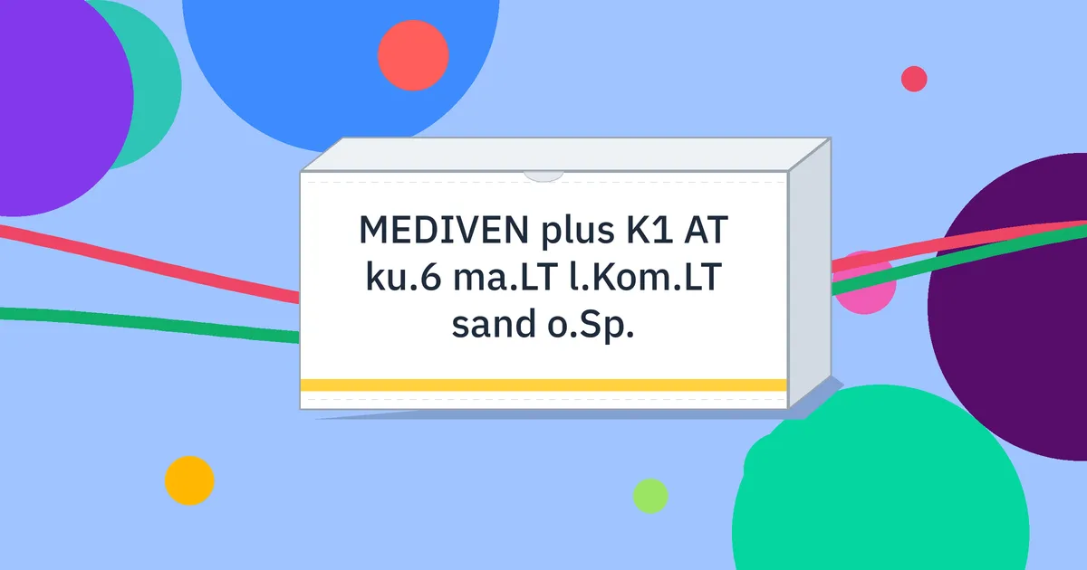 Symbolbild: Packung mit der Aufschrift MEDIVEN plus K1 AT ku.6 ma.LT l.Kom.LT sand o.Sp. (PZN 18943759) – Verfügbarkeit und Bezug in Apotheken in Frankfurt am Main