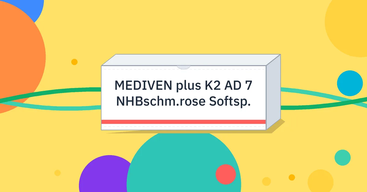Symbolbild: Packung mit der Aufschrift MEDIVEN plus K2 AD 7 NHBschm.rose Softsp. (PZN 15938462) – Verfügbarkeit und Bezug in Apotheken in Frankfurt am Main