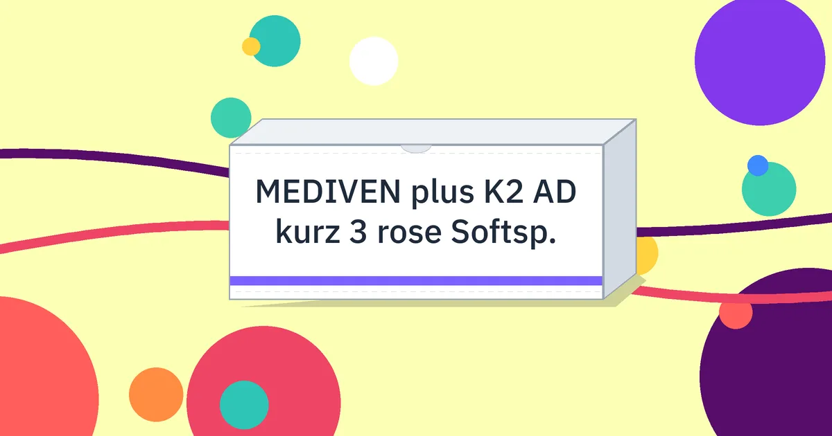 Symbolbild: Packung mit der Aufschrift MEDIVEN plus K2 AD kurz 3 rose Softsp. (PZN 15097152) – Verfügbarkeit und Bezug in Apotheken in Frankfurt am Main