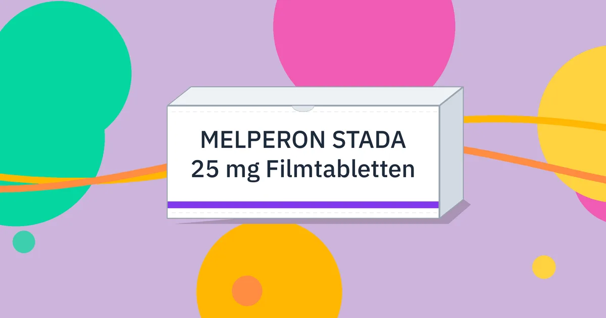 Symbolbild: Packung mit der Aufschrift MELPERON STADA 25 mg Filmtabletten (PZN 08865283) – Verfügbarkeit und Bezug in Apotheken in Frankfurt am Main