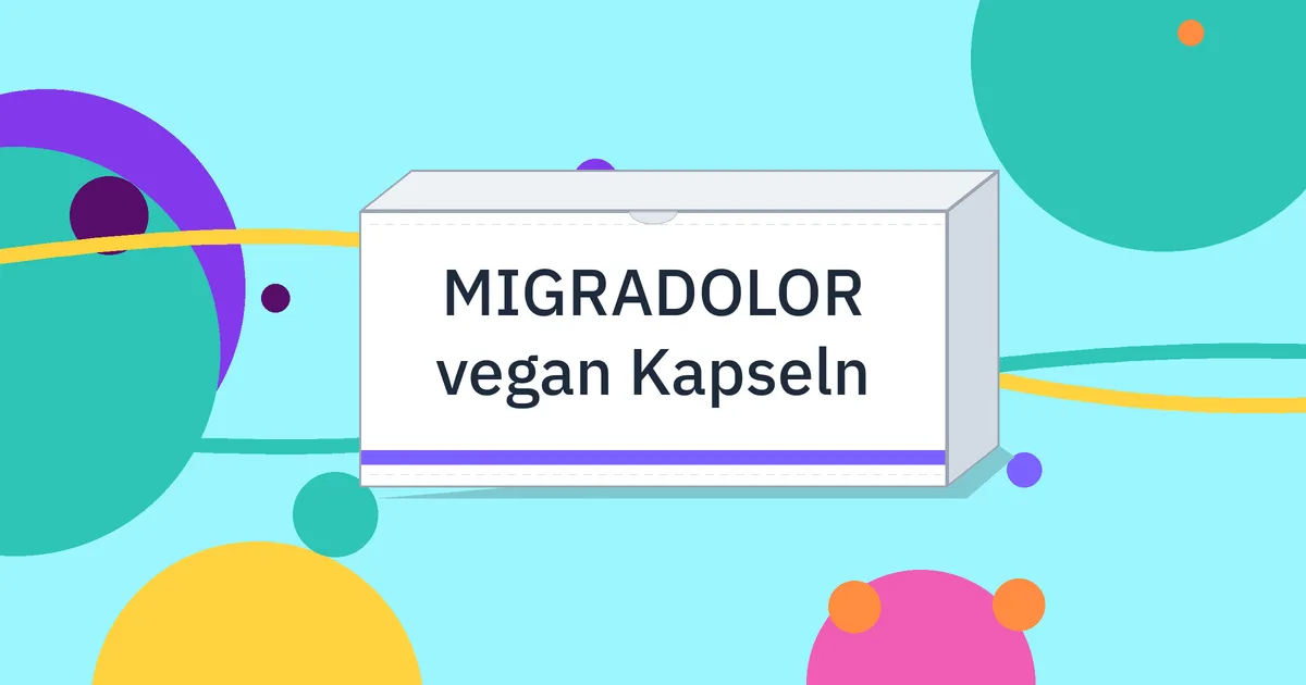 Symbolbild: Packung mit der Aufschrift MIGRADOLOR vegan Kapseln (PZN 13351801) – Verfügbarkeit und Bezug in Apotheken in Frankfurt am Main