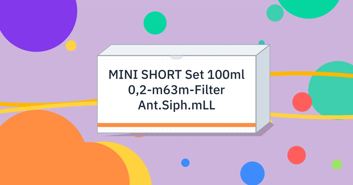 Symbolbild: Packung mit der Aufschrift MINI SHORT Set 100ml 0,2-m63m-Filter Ant.Siph.mLL (PZN 17865419) – Verfügbarkeit und Bezug in Apotheken in Frankfurt am Main